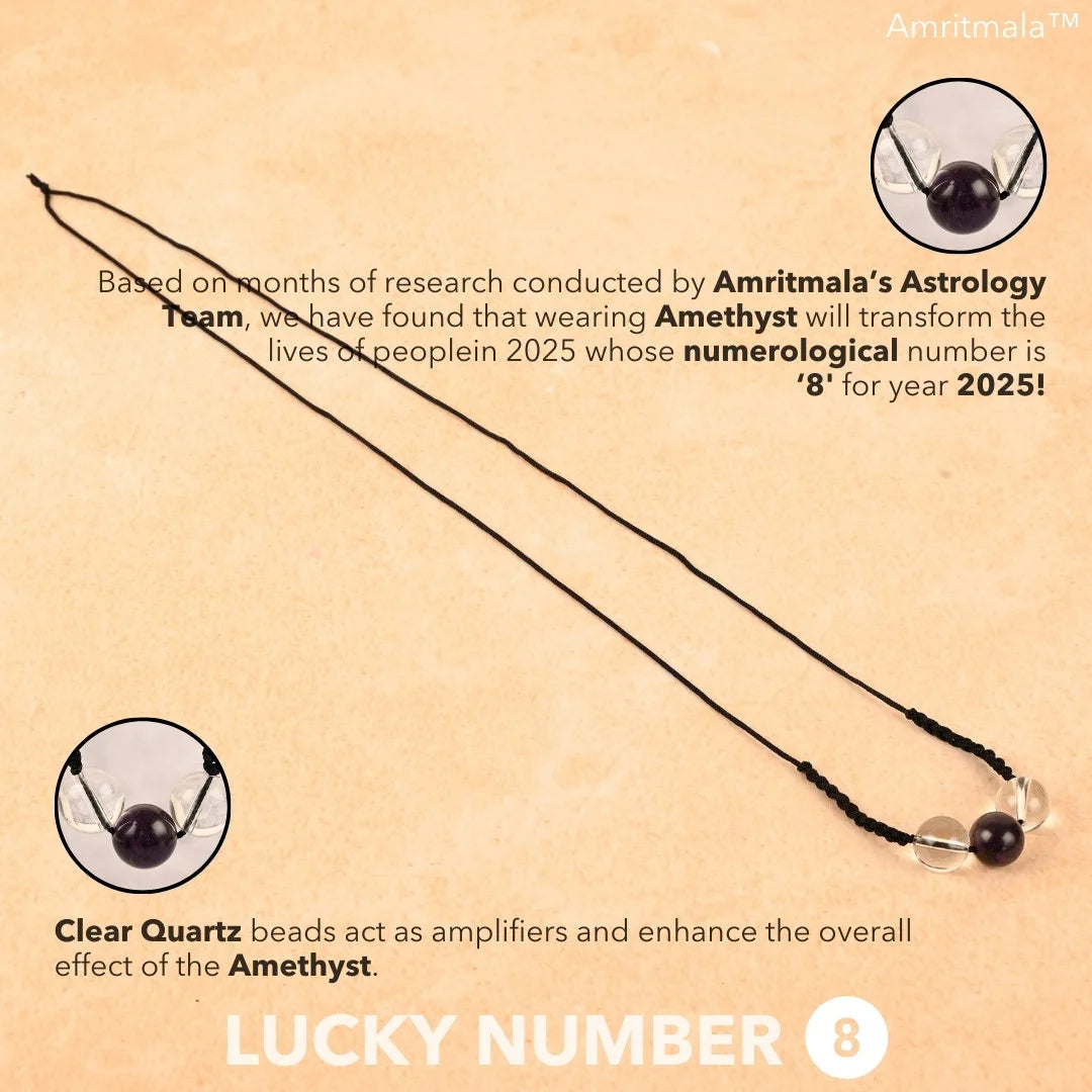 AMETHYST WITH CLEAR QUARTZ : AMRITMALA'S YEAR 2025 LUCKY MALA (FOR NUM